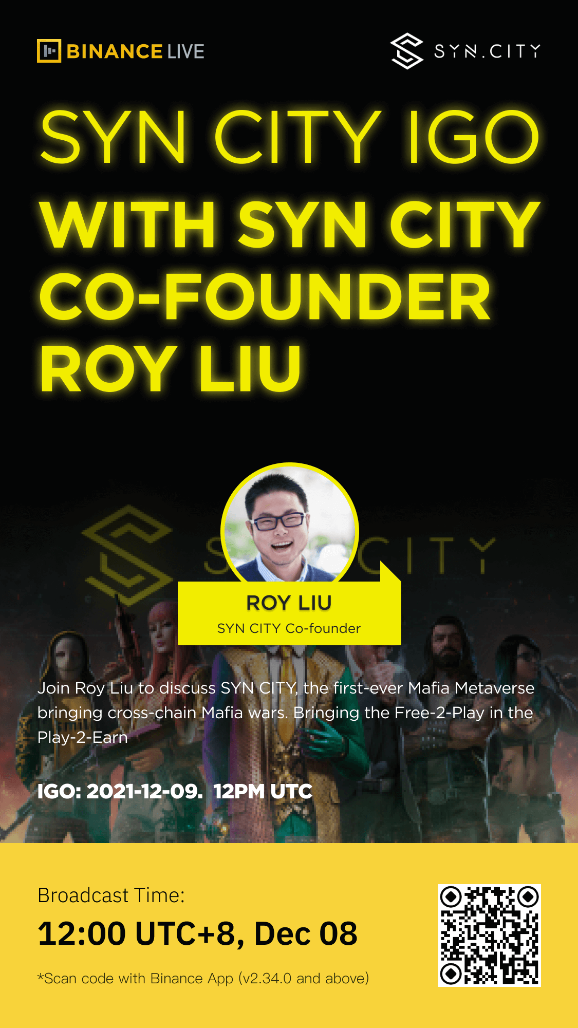 SYN CITY IGO WITH SYN CITY CO-FOUNDER ROY LIU | Binance Live
